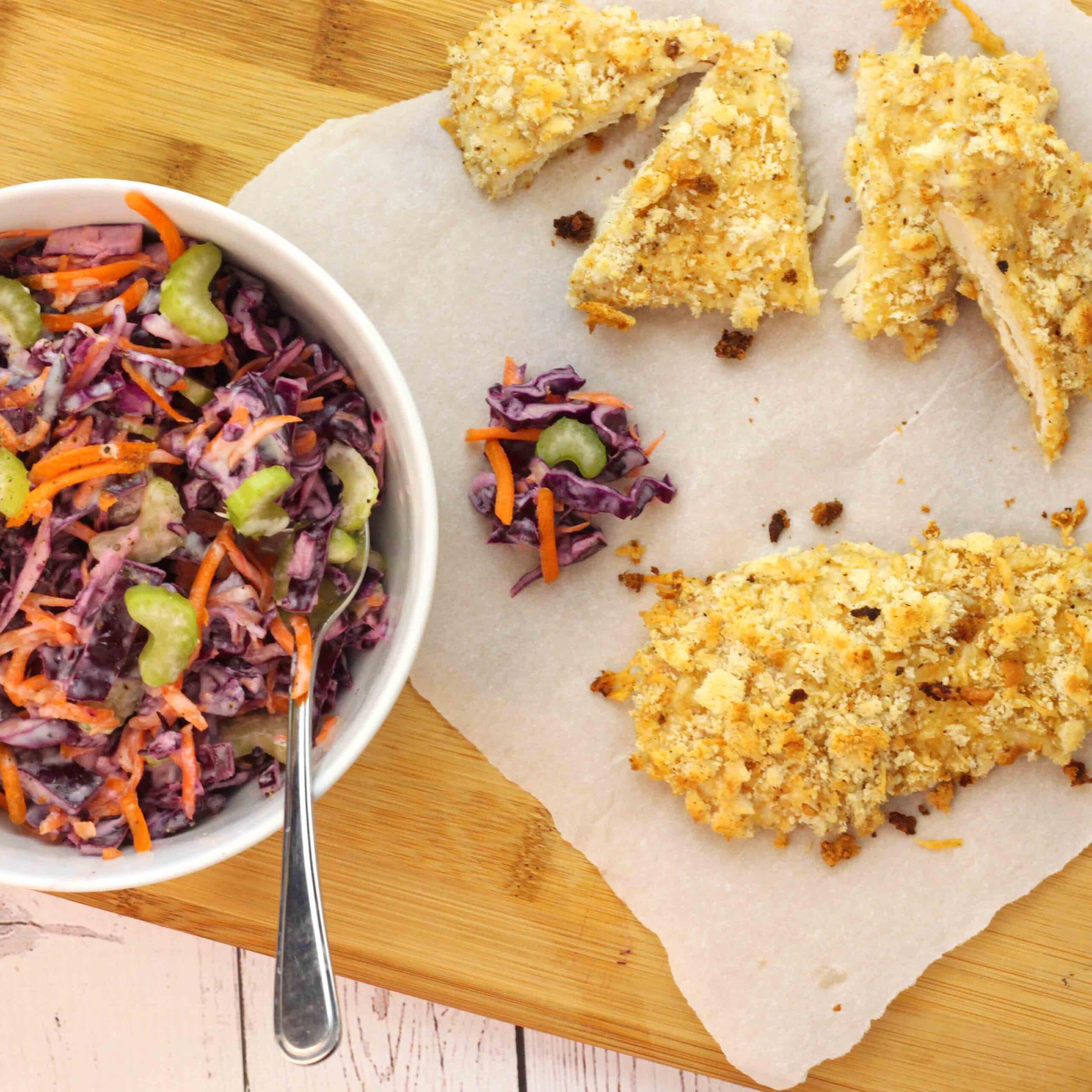 Crispy Baked Chicken and Purple Slaw by Jesse Lane Lee