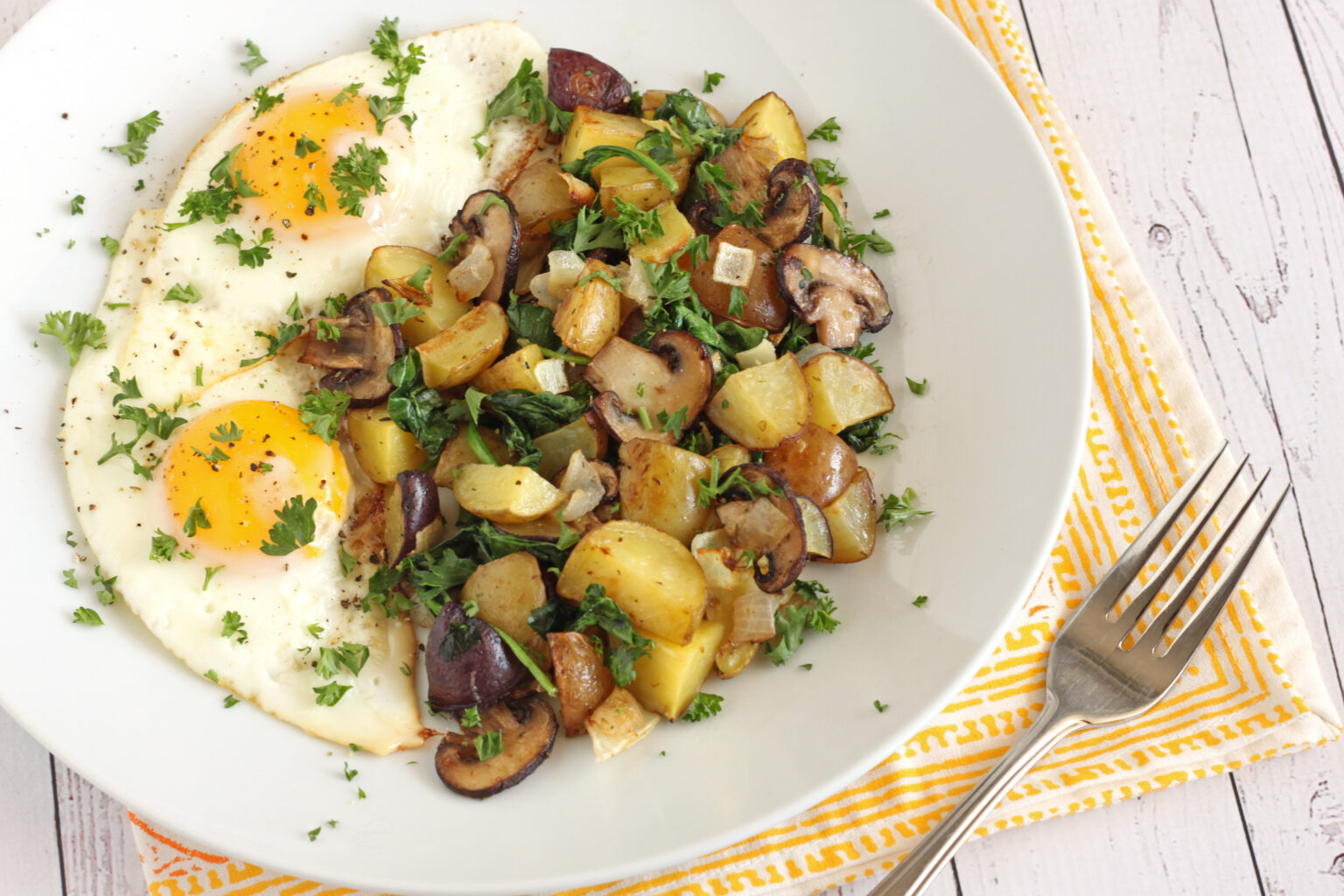 Savoury Mushroom Spinach Breakfast Hash by Jesse Lane Lee