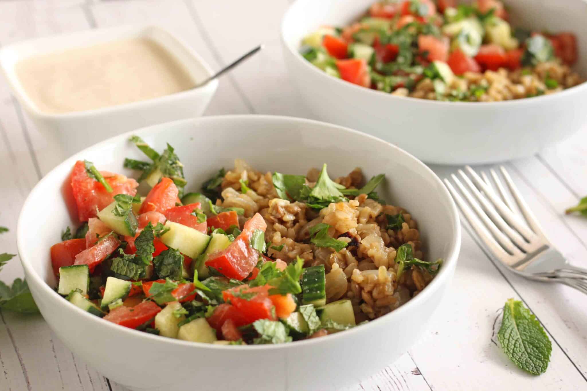 Tahini Salad with Rice and Lentil Pilaf - Jesse Lane Wellness